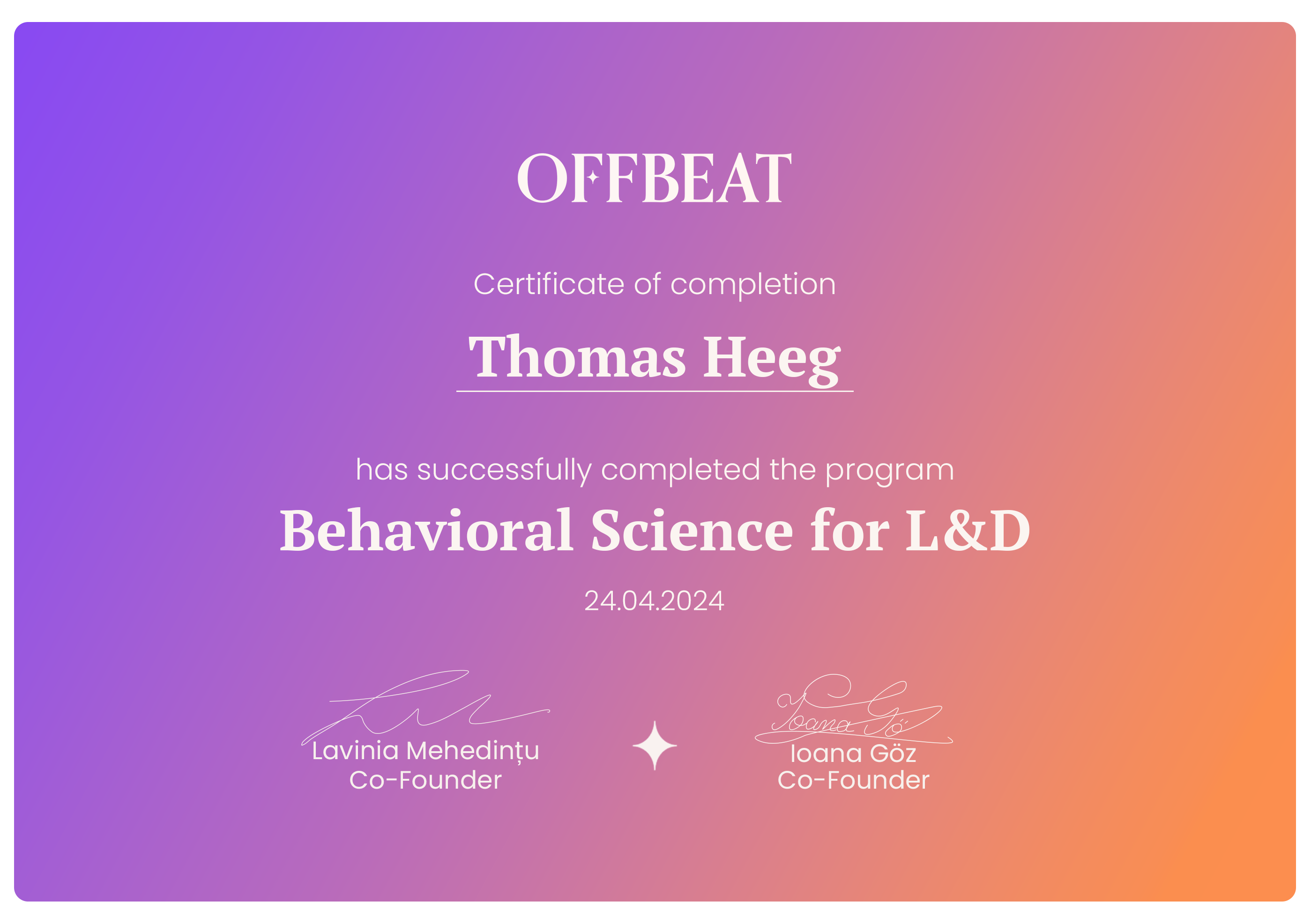 Thomas, congrats for completing Behavioral Science for L&D 🎉